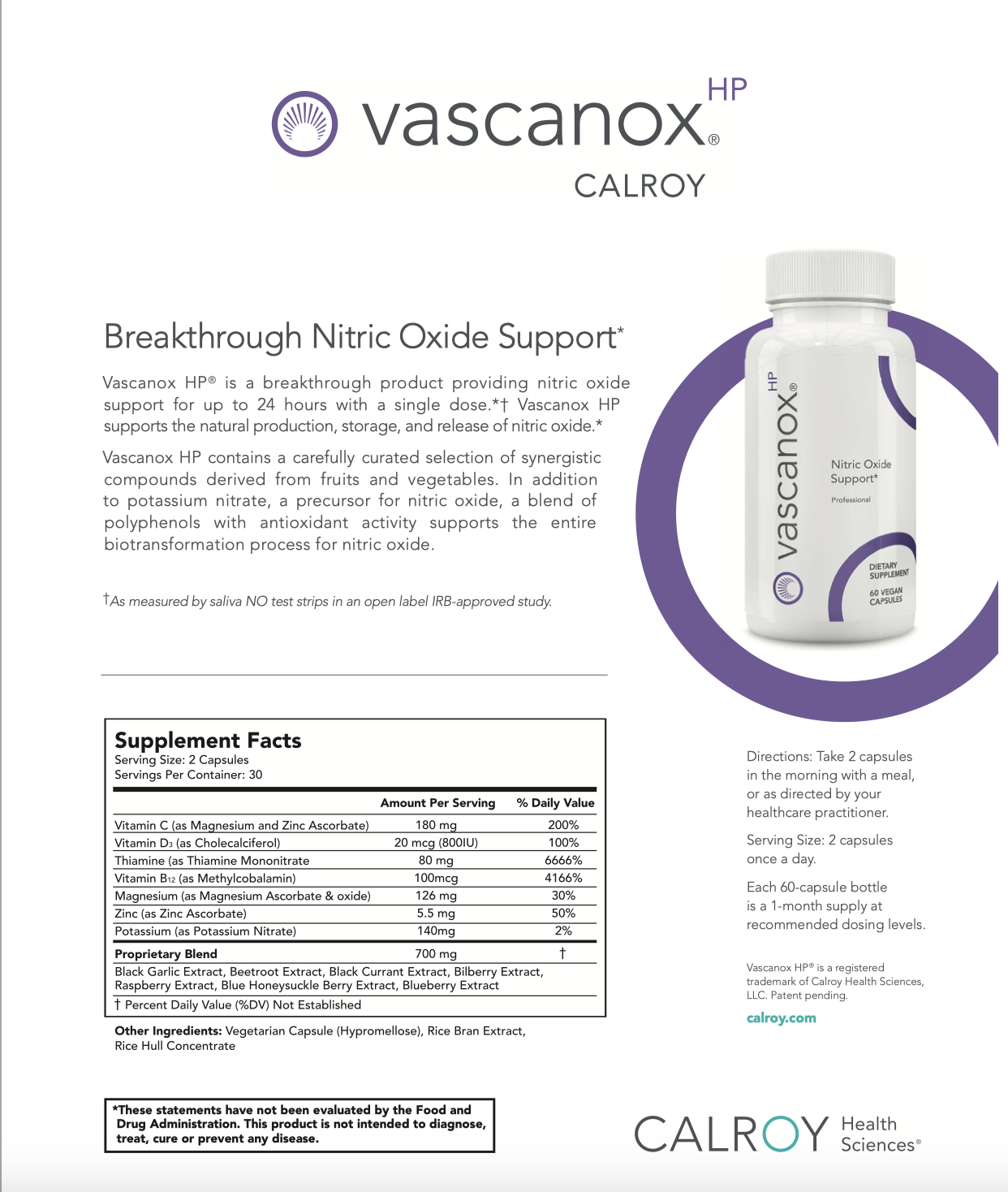 Vascanox Product Info sheet 2023 • Calroy Health Sciences